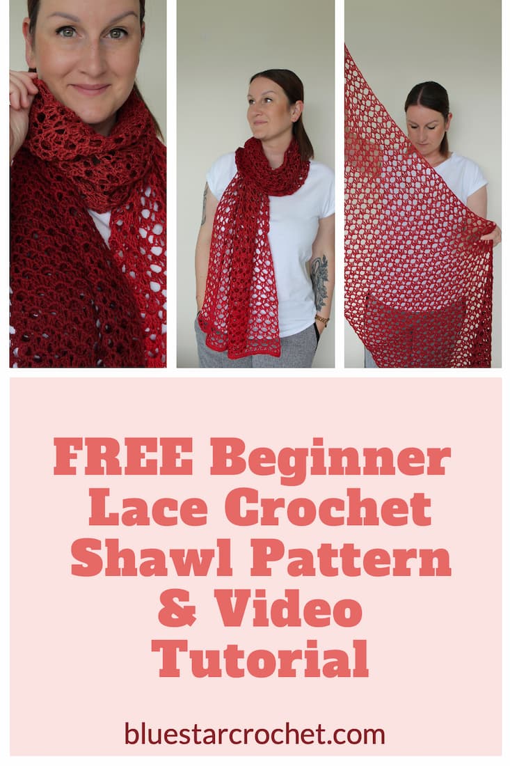 Free Beginner Lace Crochet Shawl Easy Pattern & Video - Blue Star Crochet