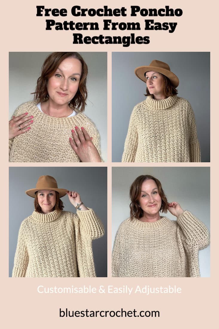 Free Easy Beginner Crochet Poncho From Rectangles - Blue Star Crochet